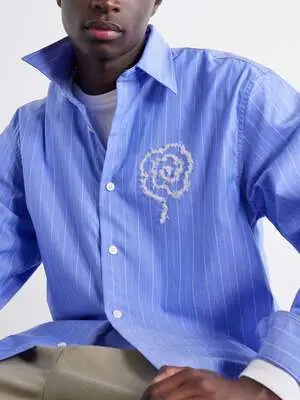 Nn07 Quinsy App 5322 Embroidered Striped Supima Cotton-poplin Shirt