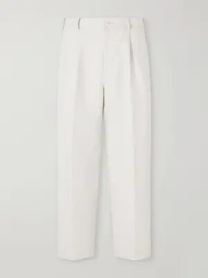 ATON Pleated Tapered Cotton Trousers - Neutrals