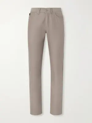 Brioni Straight-leg Cotton-moleskin Trousers - Neutrals