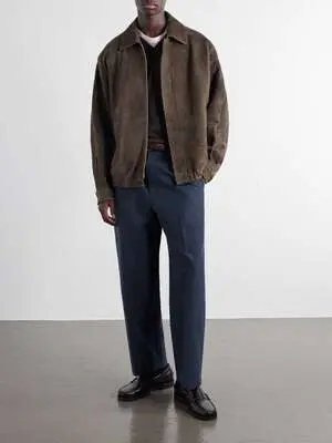 ATON Pleated Tapered Cotton Trousers