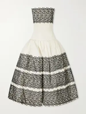 Carolina Herrera Strapless Lace-trimmed Silk-faille Gown - Neutrals