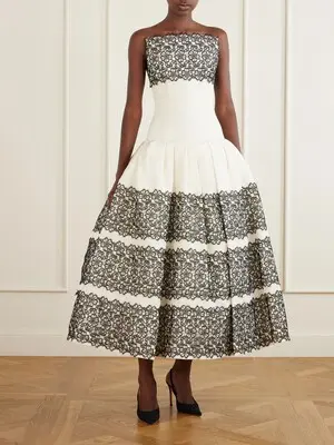 Carolina Herrera Strapless Lace-trimmed Silk-faille Gown - Neutrals