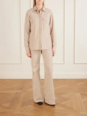 NILI LOTAN Florence Cotton-blend Corduroy Flared Pants - Neutrals