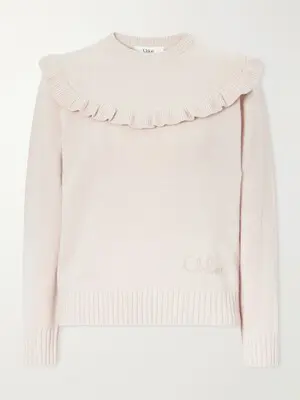 Chloé Ruffled Cashmere And Wool-blend Sweater - Neutrals