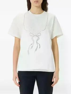 Blumarine Lace-appliqué Rhinestone-bow T-shirt