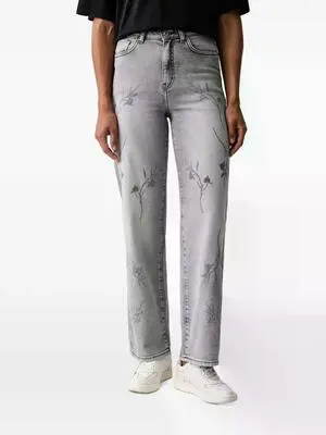 FRACOMINA Floral-embroidered Straight-leg Jeans