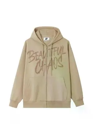 Izzue Slogan-embroidered Zip-up Hoodie - Neutrals