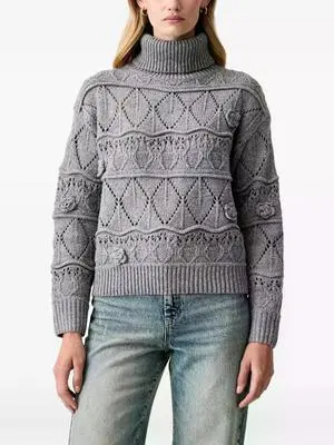 FRACOMINA Pointelle-knit Floral-appliqué Sweater - Grey