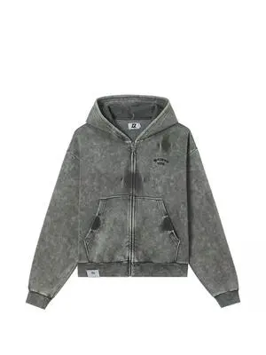 Izzue Logo-embroidered Acid-wash Hoodie - Grey