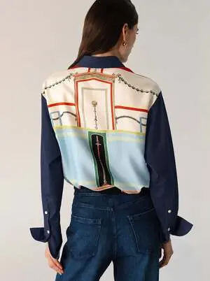 CALLAS MILANO Billie Scarf Back Shirt Navycombo