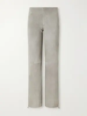 Still Here Sport Jean Paneled Suede Low-rise Straight-leg Pants Gray