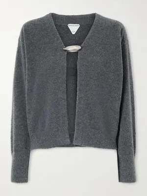Bottega Veneta Embellished Cashmere, Wool And Silk-blend Cardigan - Gray