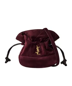Saint Laurent Suede Drawstring Bucket Mini Bag - Brown