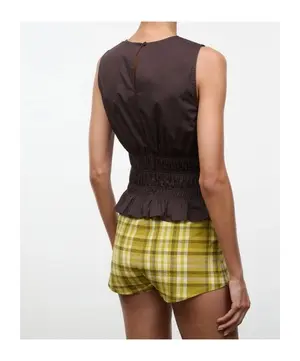 Staud Pleated Ruffle Top - Dark Brown