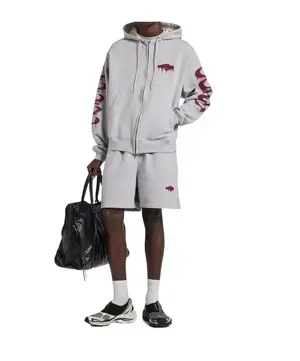 Balenciaga Wet Brush Oversized Zip-up Hoodie In Light Heather Grey - Light Hemp Gray