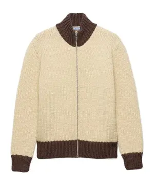 Prada Wool Zipper Cardigan Rope/cocoa Brown