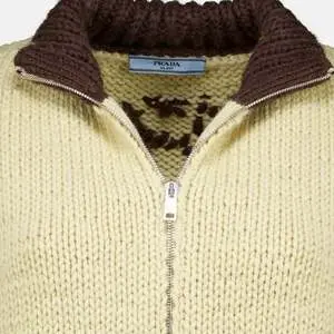 Prada Wool Zipper Cardigan - Rope/cocoa Brown