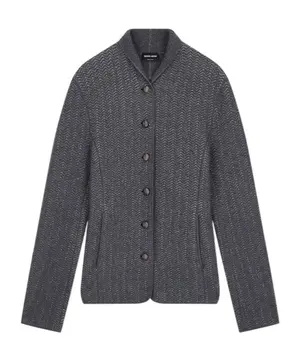 Giorgio Armani Herringbone Cashmere Knit Jacket With Stand Collar - Grey
