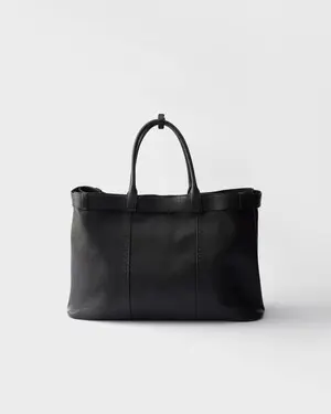 Prada Buckle Antiqued Nappa Leather Bag - Black