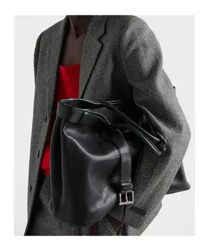 Prada Buckle Antiqued Nappa Leather Bag - Black