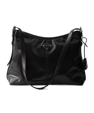 Prada Aimee Large Leather Shoulder Bag - Black
