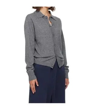 ENTIRE STUDIOS Button-front Long-sleeve Knit Top - Grey