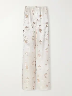 DÔEN Lavona Floral-jacquard Satin Wide-leg Pants - Neutrals