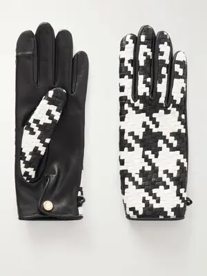 AGNELLE Coquettine Houndstooth Leather Gloves