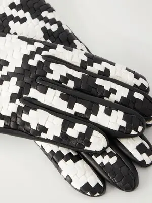AGNELLE Coquettine Houndstooth Leather Gloves