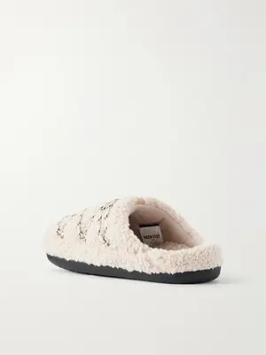 Moon Boot Teddy Suede-trimmed Plush Mules - Neutrals