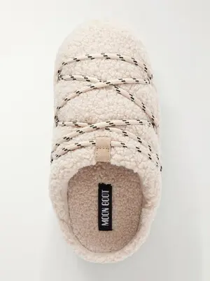 Moon Boot Teddy Suede-trimmed Plush Mules - Neutrals
