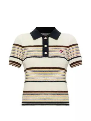 Casablanca Café Striped-pattern Polo Top - Neutrals