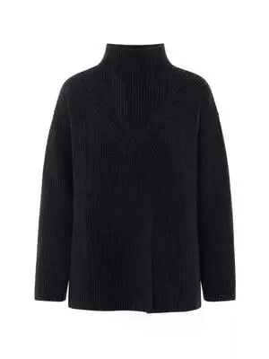 Alpha Studio Stand-up Collar Asymmetrical-split Sweater
