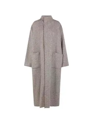 Dusan High-neck Herringbone Coat - Brown