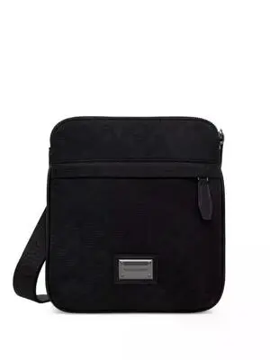 Emporio Armani Monogram-pattern Logo-plaque Messenger Bag - Black