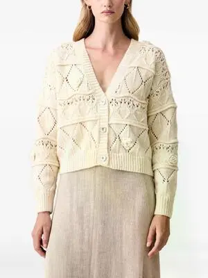 FRACOMINA Cable-knit Floral-appliqué Cardigan - Neutrals