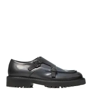 DOUCAL'S Double-buckle Almond Toe Monk Shoes - Black