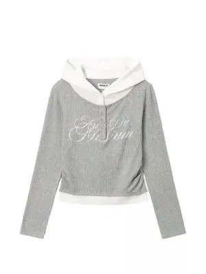 MUSIUM DIV. Layered-effect Ribbed Hoodie Sweater - Grey