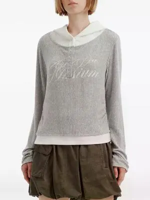 MUSIUM DIV. Layered-effect Ribbed Hoodie Sweater - Grey