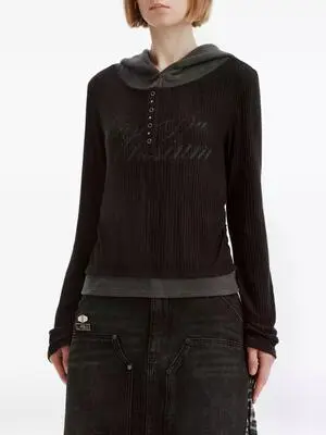 MUSIUM DIV. Ribbed Logo-print Hoodie - Black