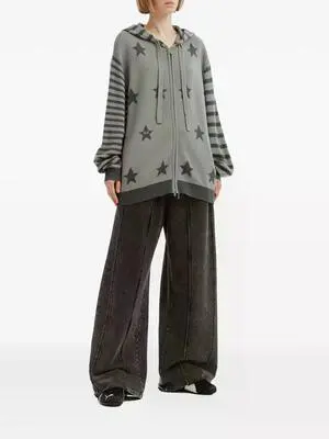 MINI CREAM Star-intarsia Striped-sleeve Cardigan - Grey