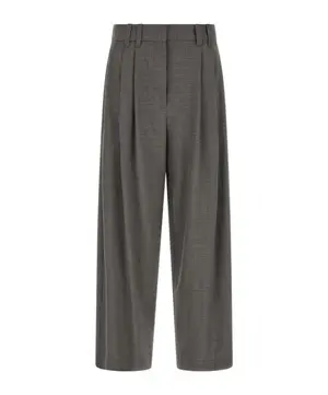 Brunello Cucinelli Tropical Luxury Wool Tailored Trousers With Monili - Grey