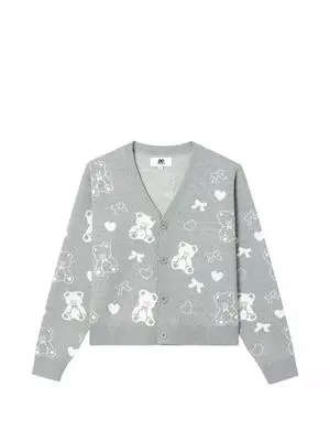 CHOCOOLATE Bear-pattern Intarsia Cardigan - Grey