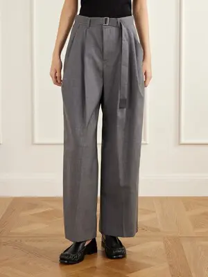 Sacai Belted Pleated Twill Wide-leg Pants