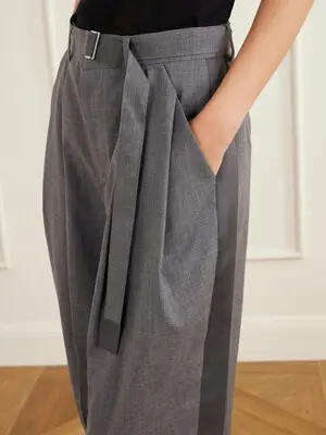 Sacai Belted Pleated Twill Wide-leg Pants