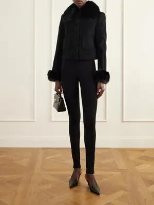 SELF-PORTRAIT Cropped Plush-trimmed Wool-blend Jacket