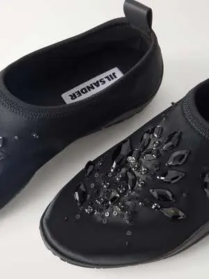JIL SANDER Elbe Embellished Satin Slip-ons