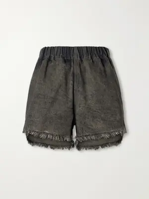 Rick Owens Frayed Denim Shorts - Gray