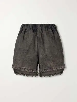 Rick Owens Frayed Denim Shorts - Stone