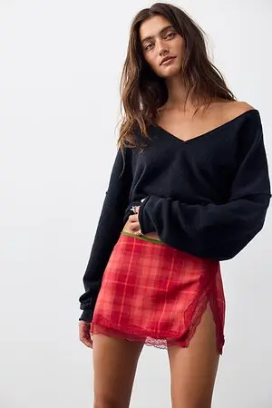 Free People Avani Postage Mixed Mini Skirt - Red Combo